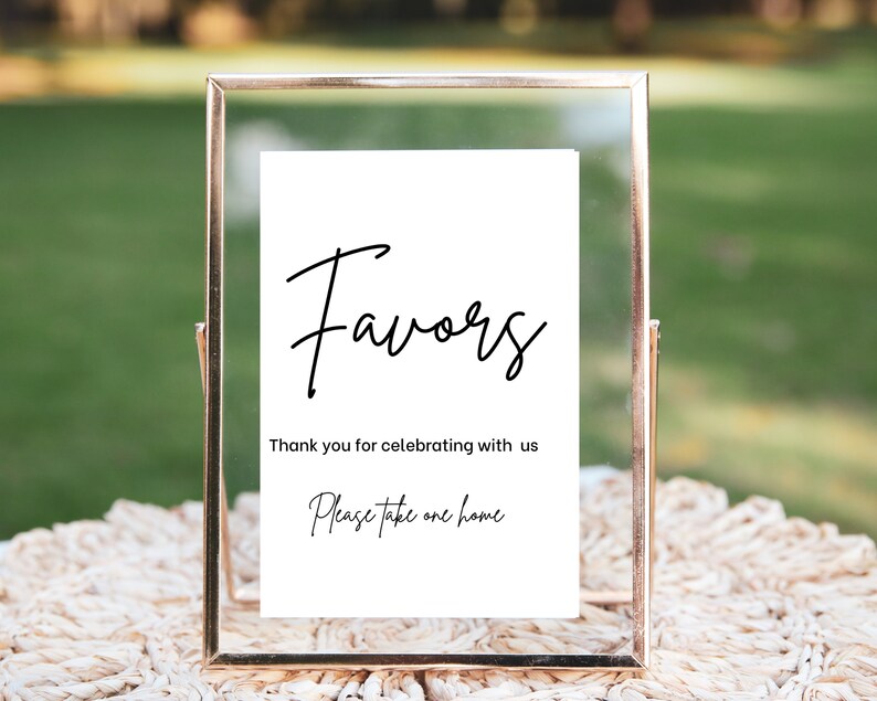 Cursive Favors Sign | Modern Wedding Reception Sign Template, Bridal ...
