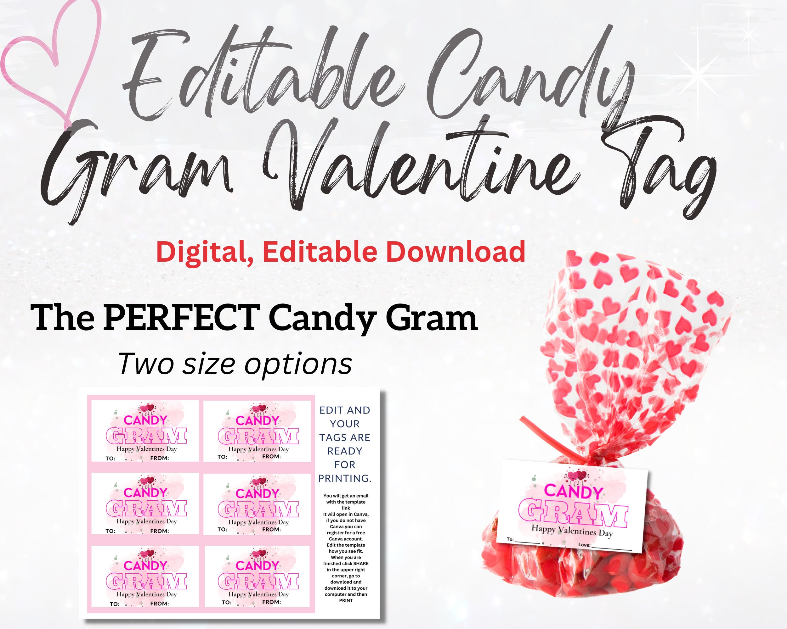 EDITABLE Candy Gram Valentine's Day Tag Template Valentine's Day Gift ...