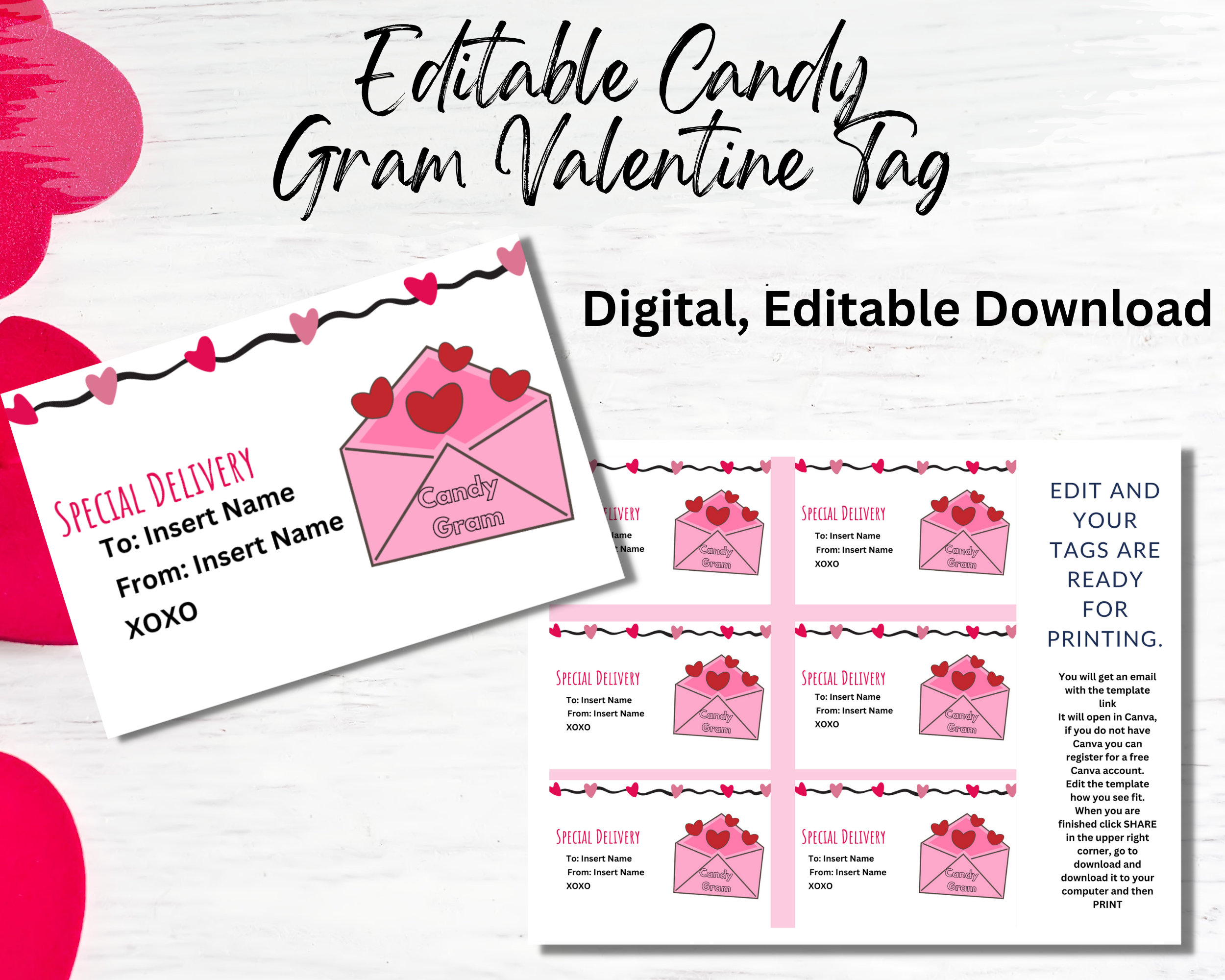EDITABLE Candy Gram Valentine's Day Tag Template Valentine's Day Gift ...