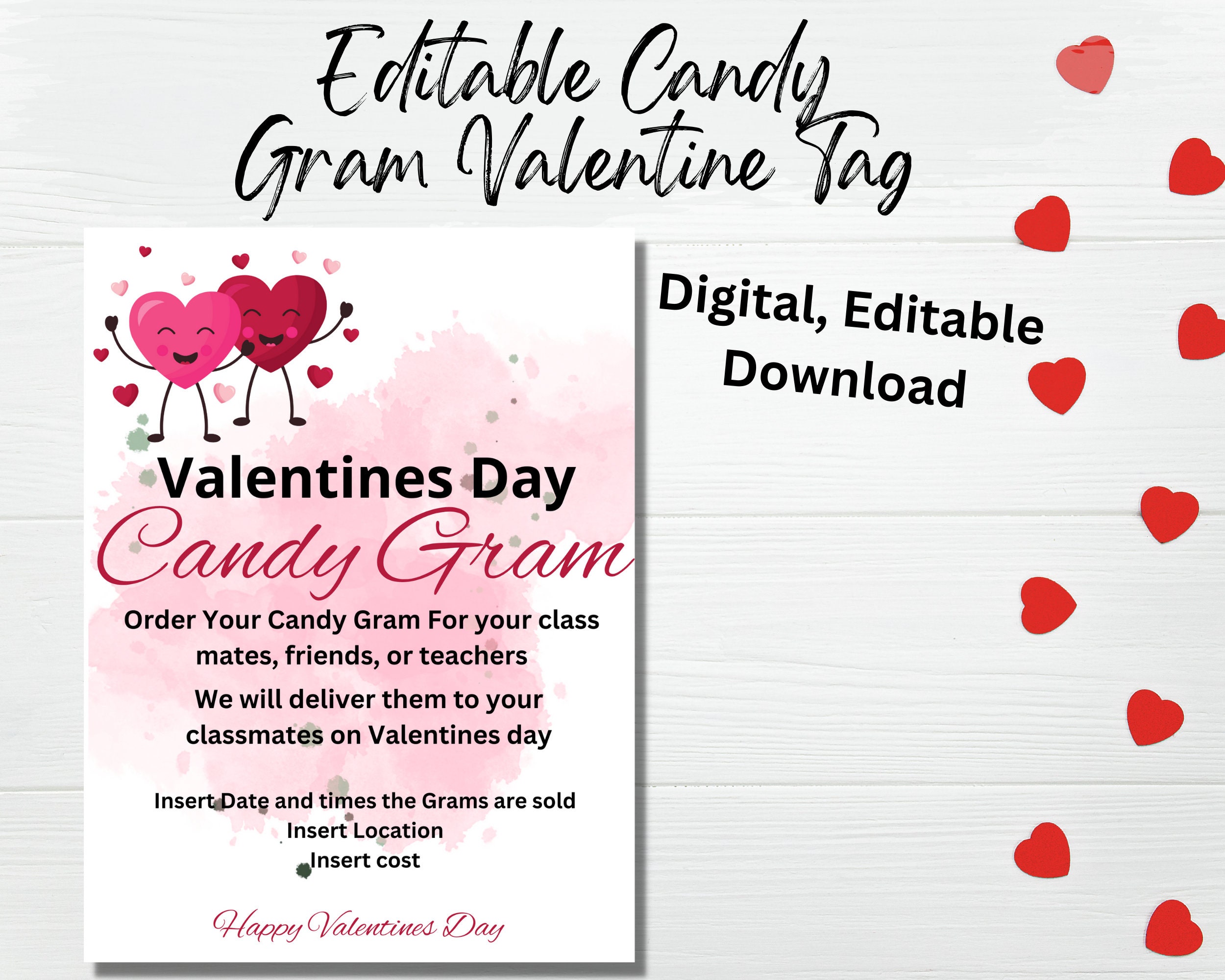 EDITABLE Candy Gram Valentine's Day Tag Template Valentine's Day Gift ...