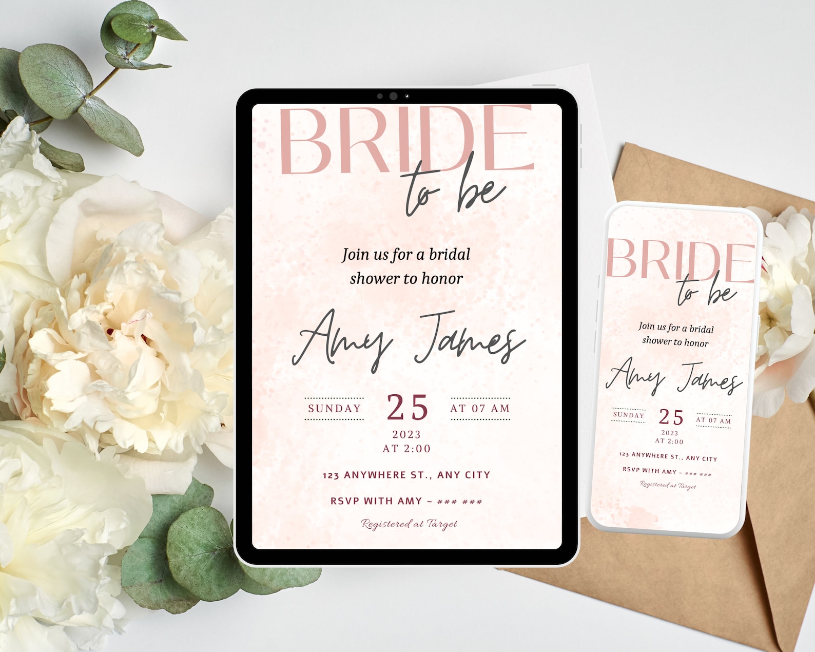 Printable Bride to Be Invitation Templates, Customizable Pink Rose ...