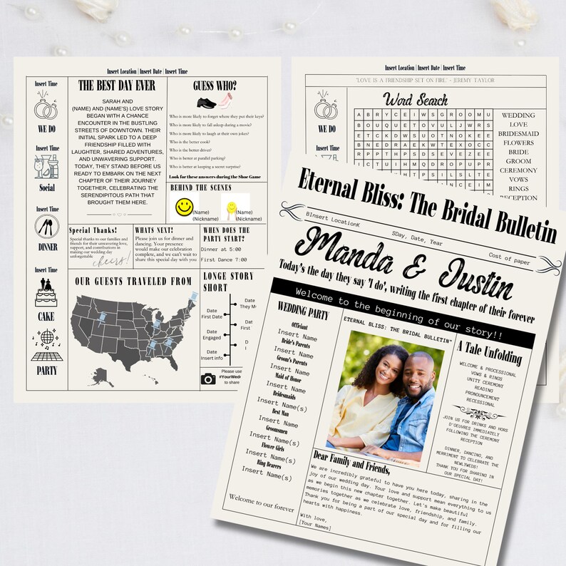 Newspaper Wedding Program Template, Editable Wedding Newspaper Program ...