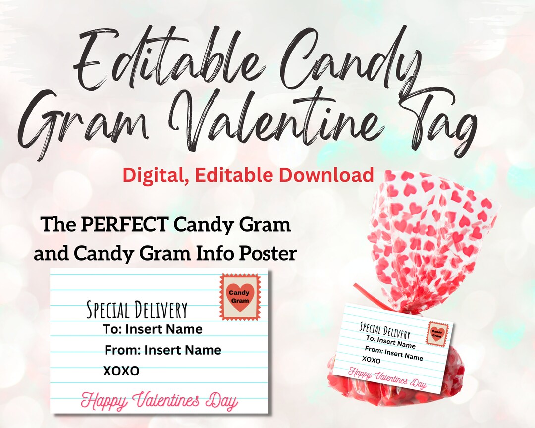 EDITABLE Candy Gram Valentine's Day Tag Template Valentine's Day Gift ...