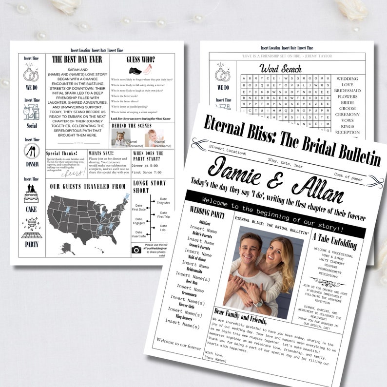 Canva Wedding Newspaper Template, Editable Newspaper Wedding Program ...