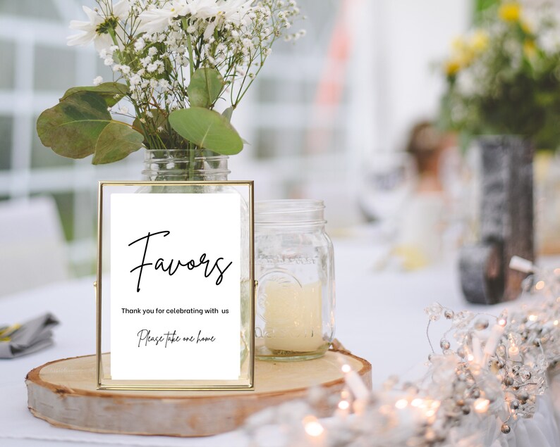 Cursive Favors Sign | Modern Wedding Reception Sign Template, Bridal ...