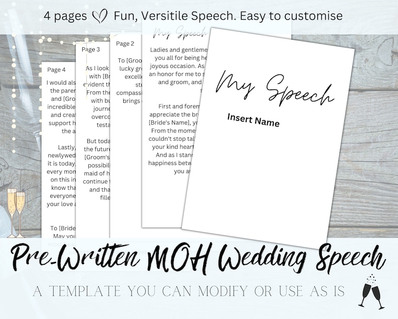 Maid of Honor Speech Pre Written Speech Template, Wedding Reception ...
