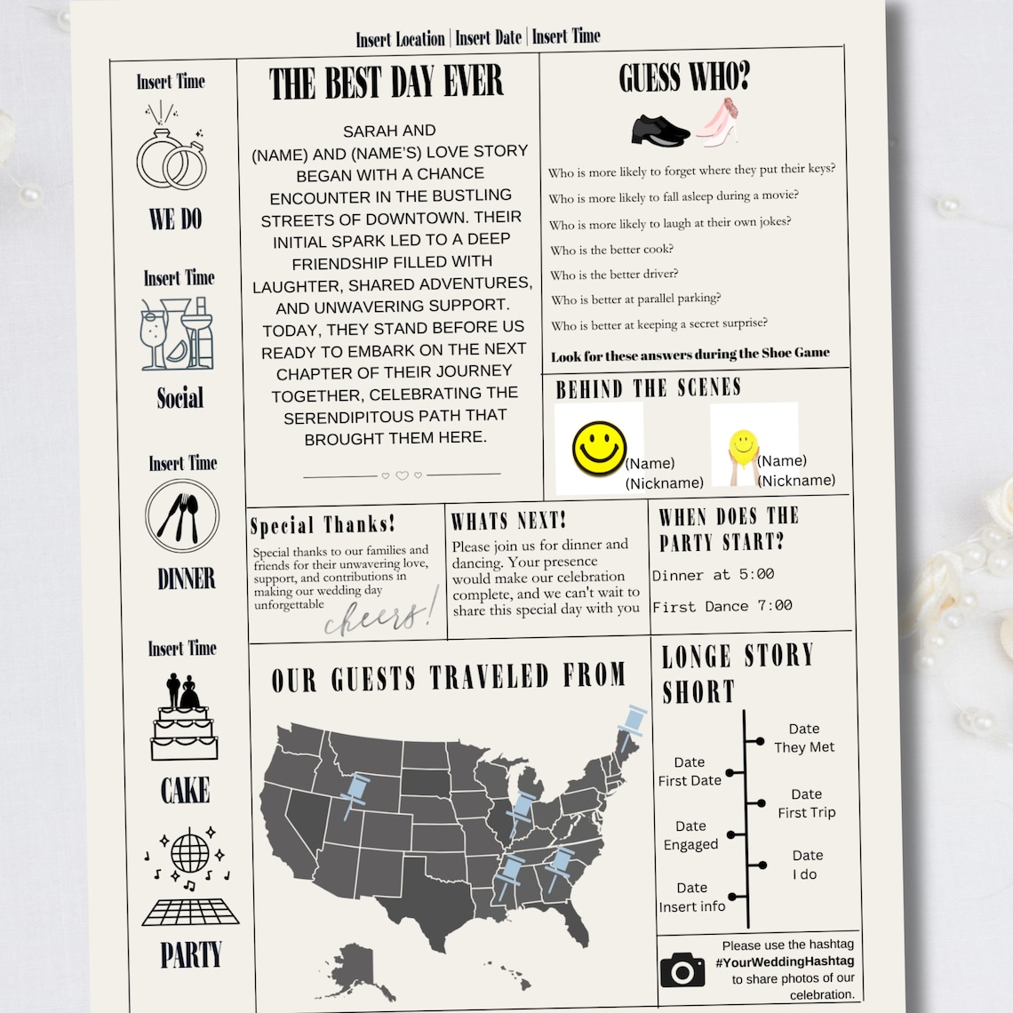 Newspaper Wedding Program, Canva Wedding Newspaper Template, Wedding ...