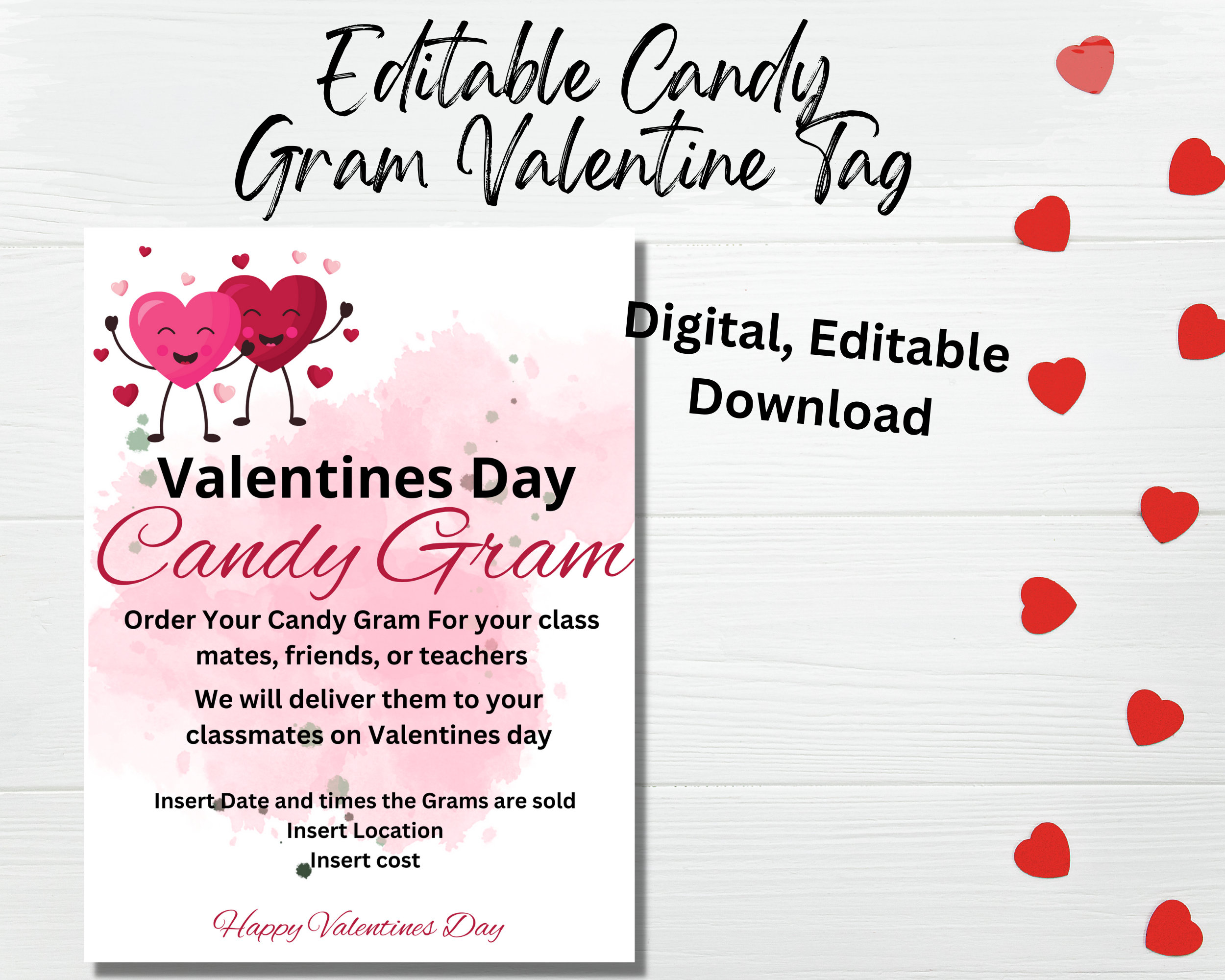 EDITABLE Candy Gram Valentine Tag Template Valentine's Day Gift Tag ...