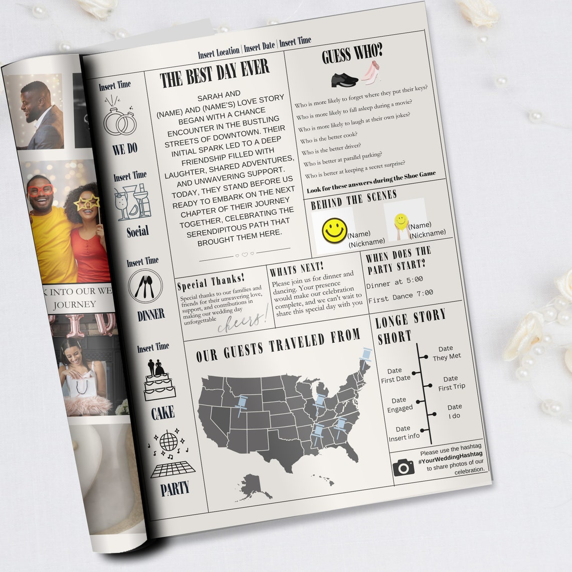 Newspaper Wedding Program, Canva Wedding Newspaper Template, Wedding ...