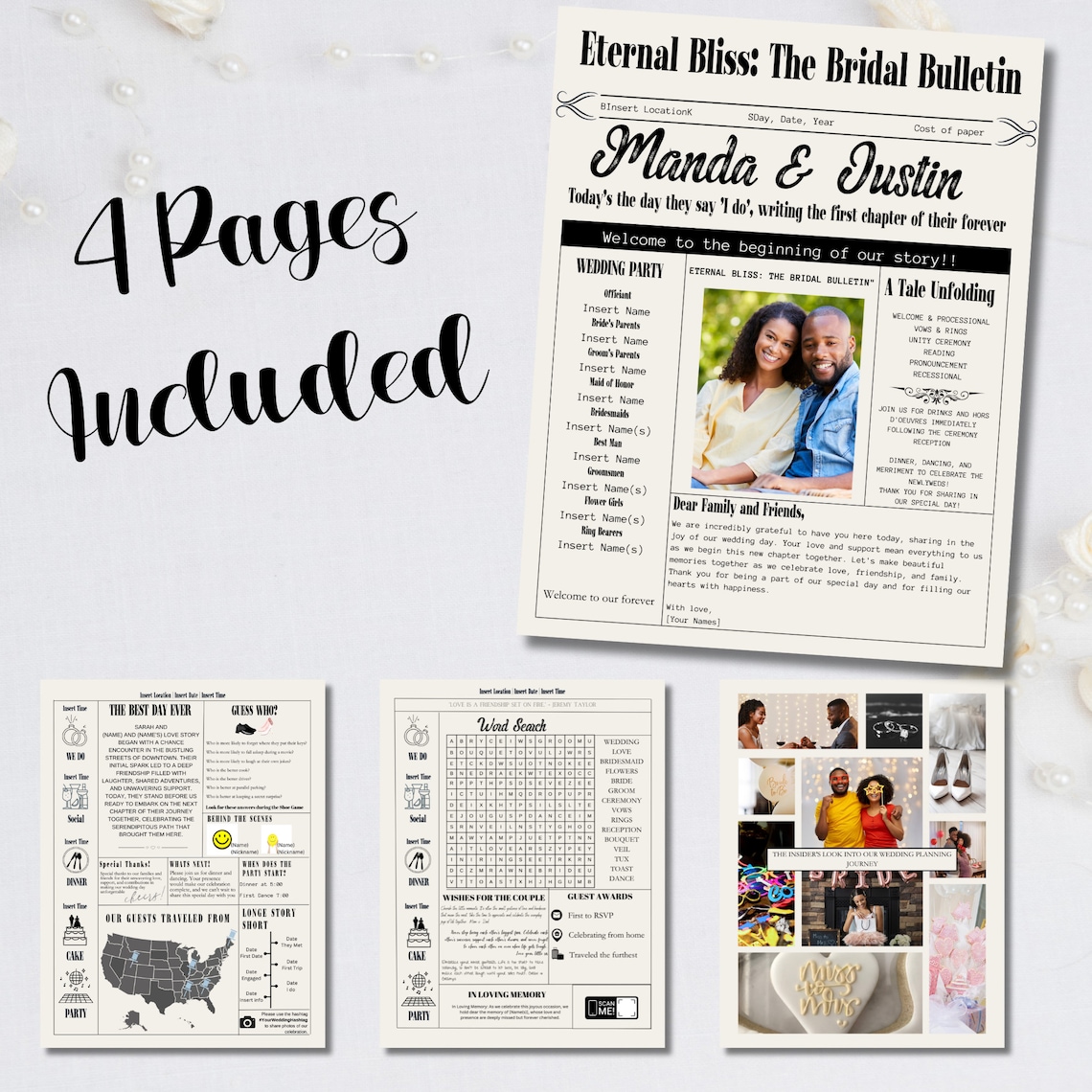 Newspaper Wedding Program, Canva Wedding Newspaper Template, Wedding ...