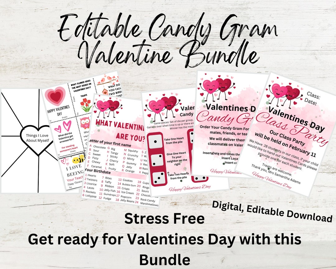 Editable Valentine Candy Gram, Valentines Day Party Bundle. Get You ...