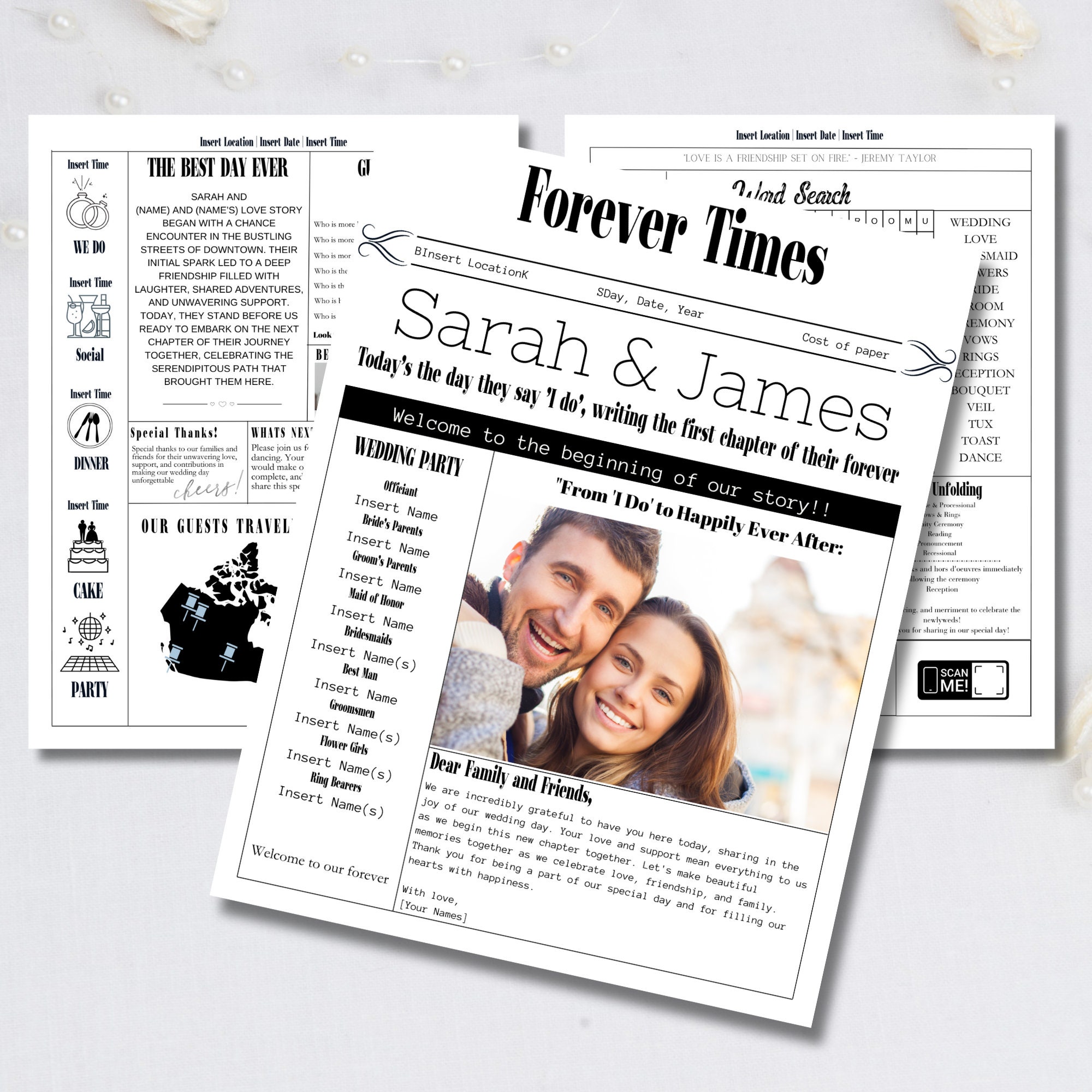 Newspaper Wedding Program Template, Editable Wedding Newspaper Program ...