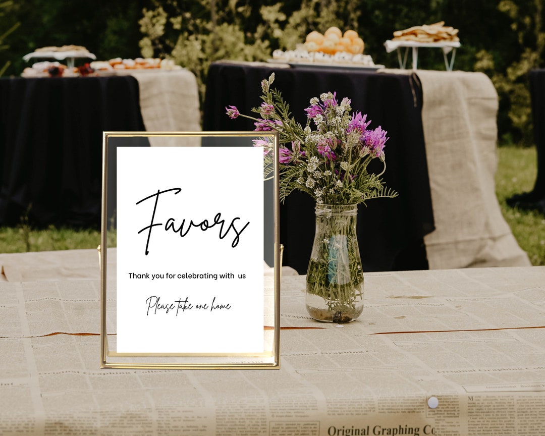 Cursive Favors Sign | Modern Wedding Reception Sign Template, Bridal ...
