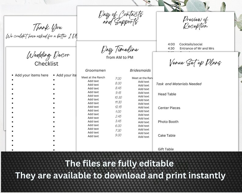 Rustic Wedding Day Planner Template| Editable Day of Checklists ...