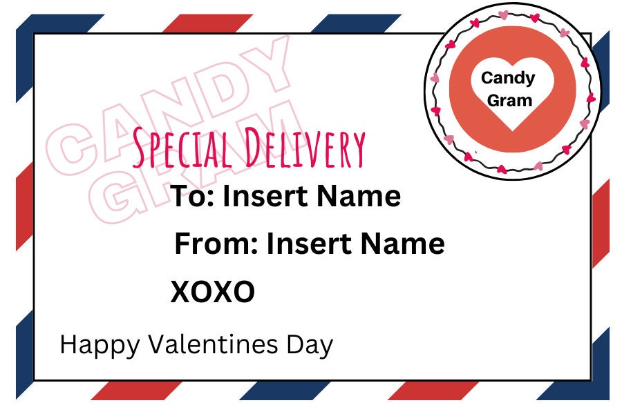 EDITABLE Candy Gram Valentine Tag Template Valentine's Day Gift Tag ...