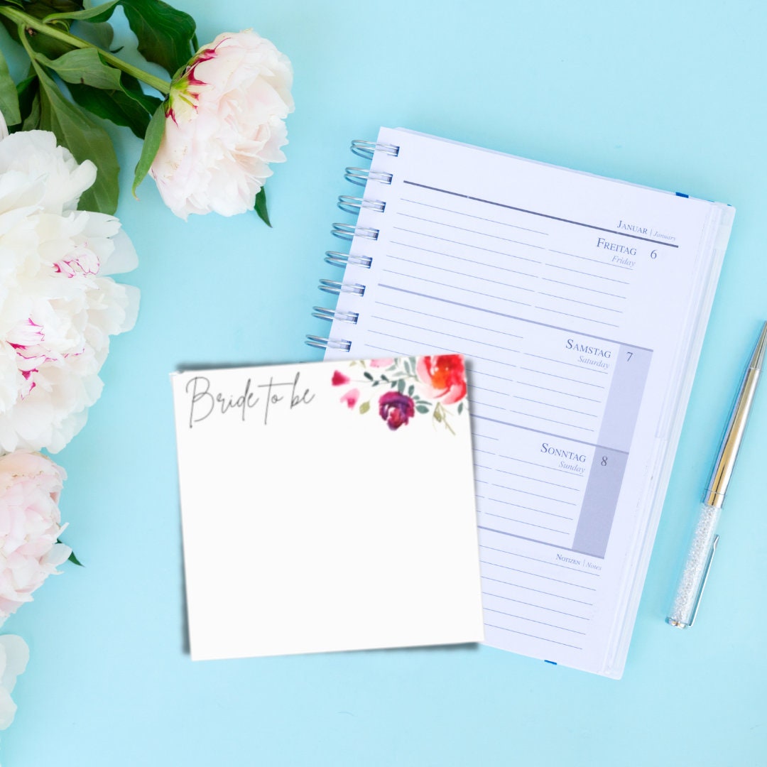 Writing Pad, Gift for Her, Floral , Bride to Be Post-it, Engagement ...