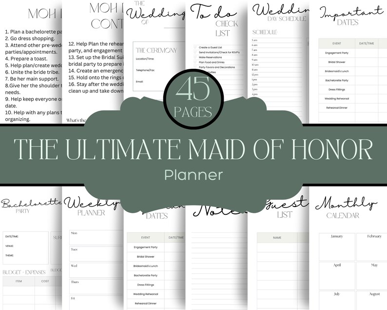 MAID OF HONOR Planner| Enchanting Greenery-45 Pages for a Perfect ...