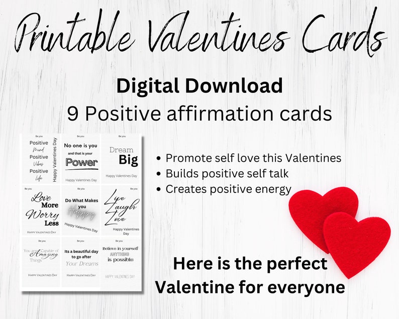 Positive Affirmation Printable Valentines Cards or Tags for School or ...