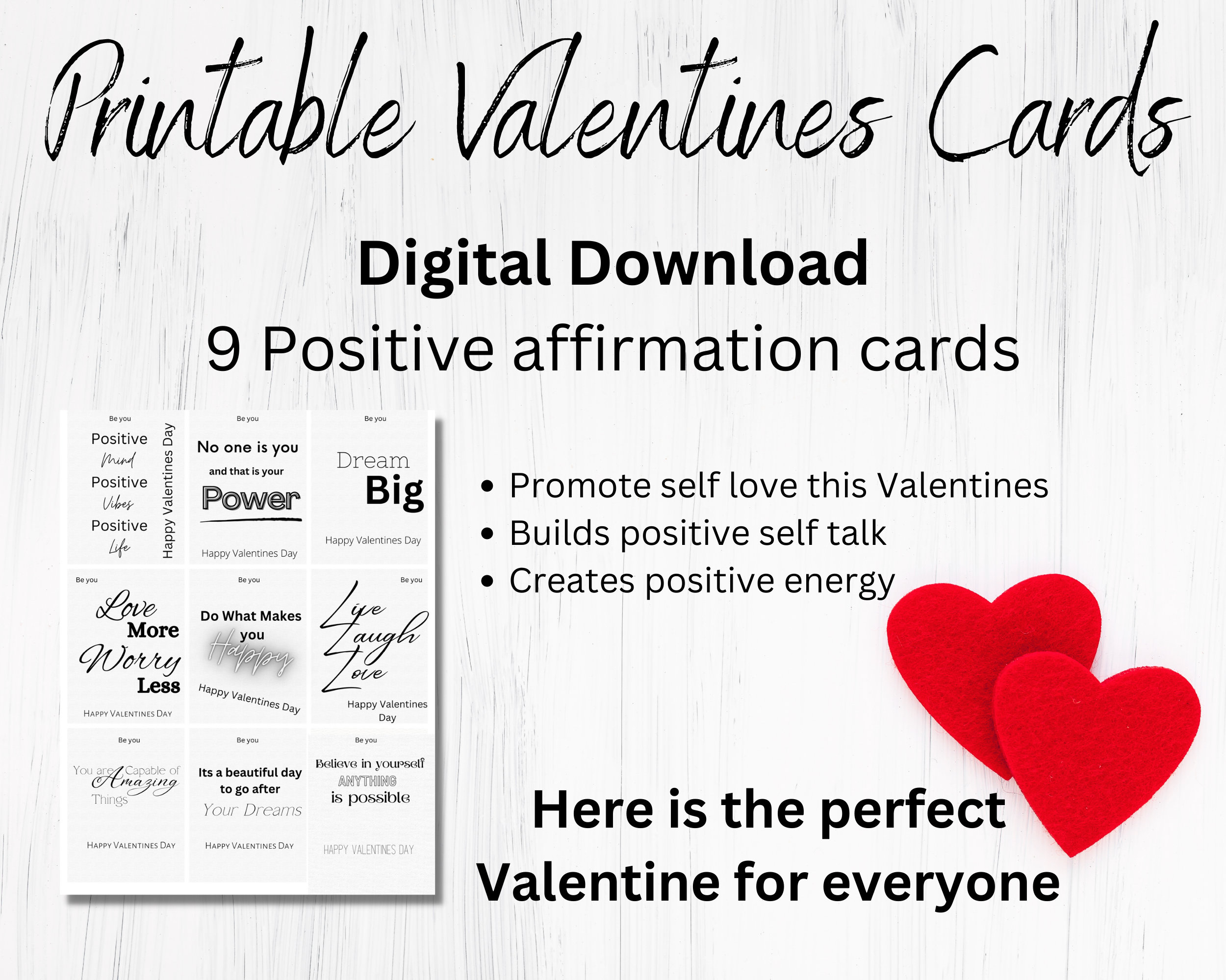 Positive Affirmation Printable Valentines Cards or Tags for School or ...