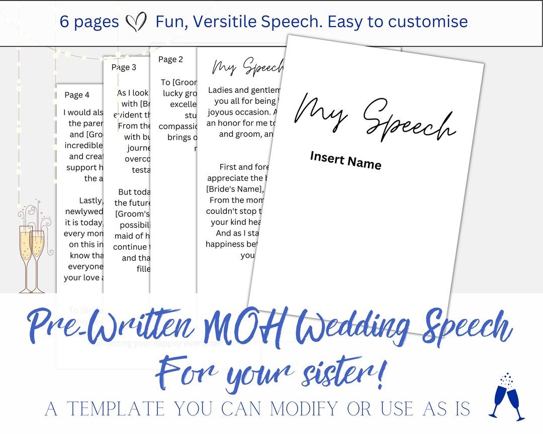 Maid of Honor Speech| Pre Written Speech Template, Wedding Reception ...