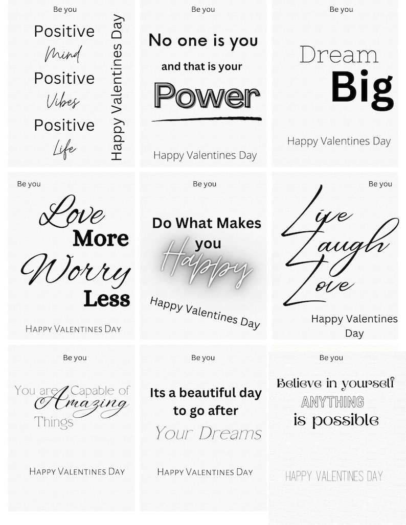 Positive Affirmation Printable Valentines Cards or Tags for School or ...