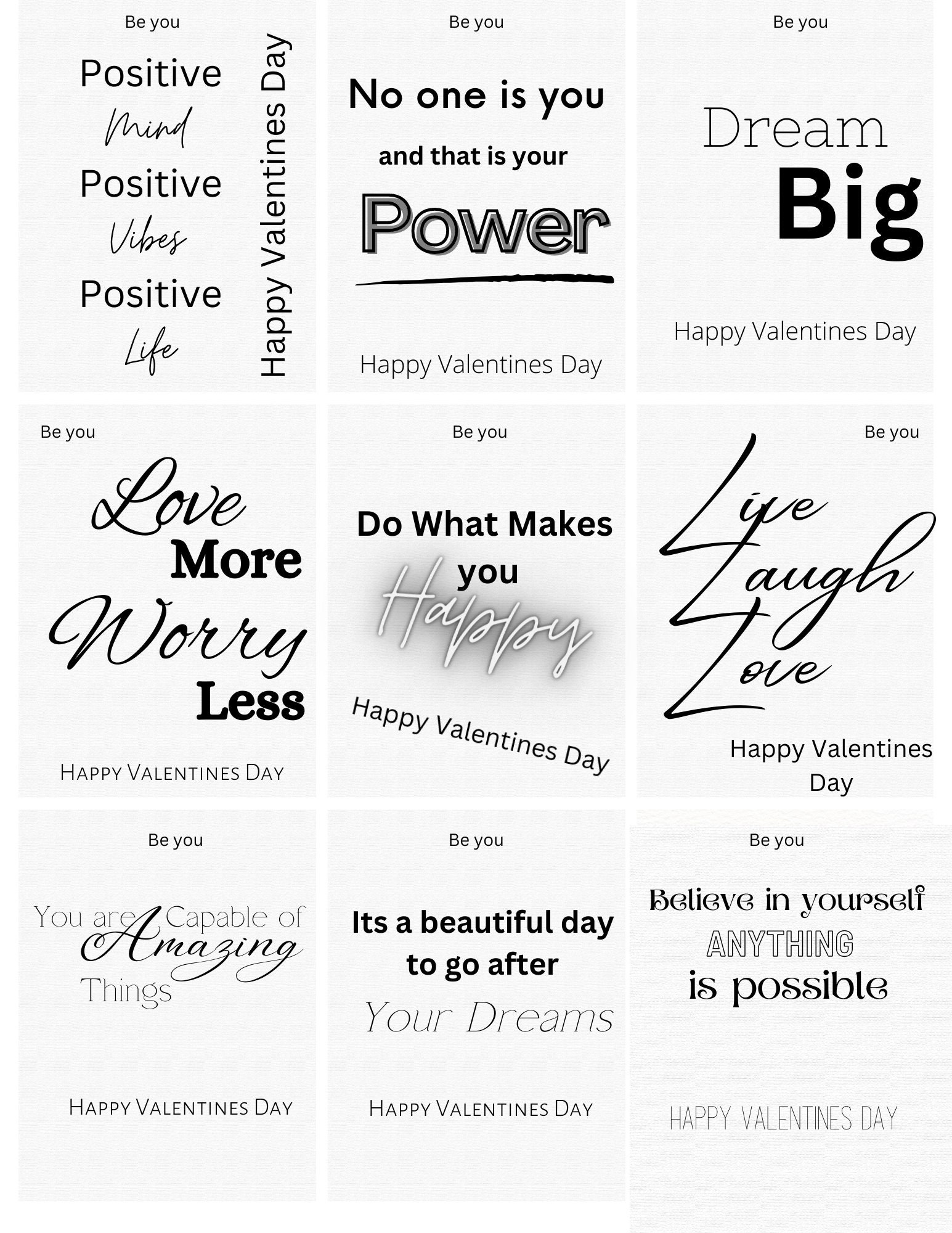 Positive Affirmation Printable Valentines Cards or Tags for School or ...