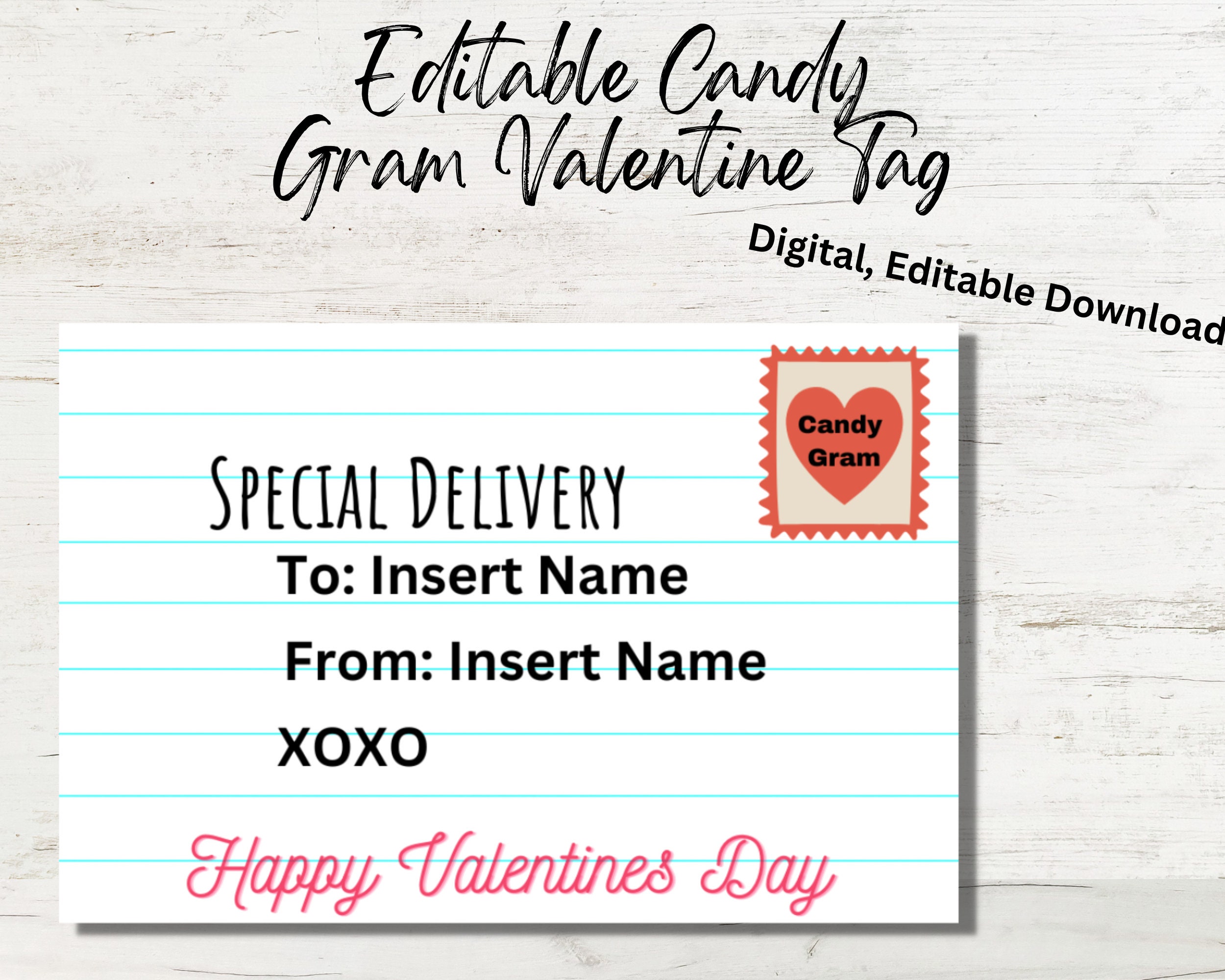 EDITABLE Candy Gram Valentine's Day Tag Template Valentine's Day Gift ...