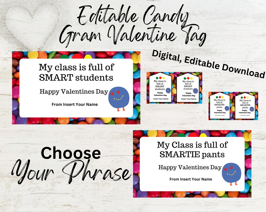 Editable Student Valentine Tag From the Teacher. Treat Tag, Thank You ...