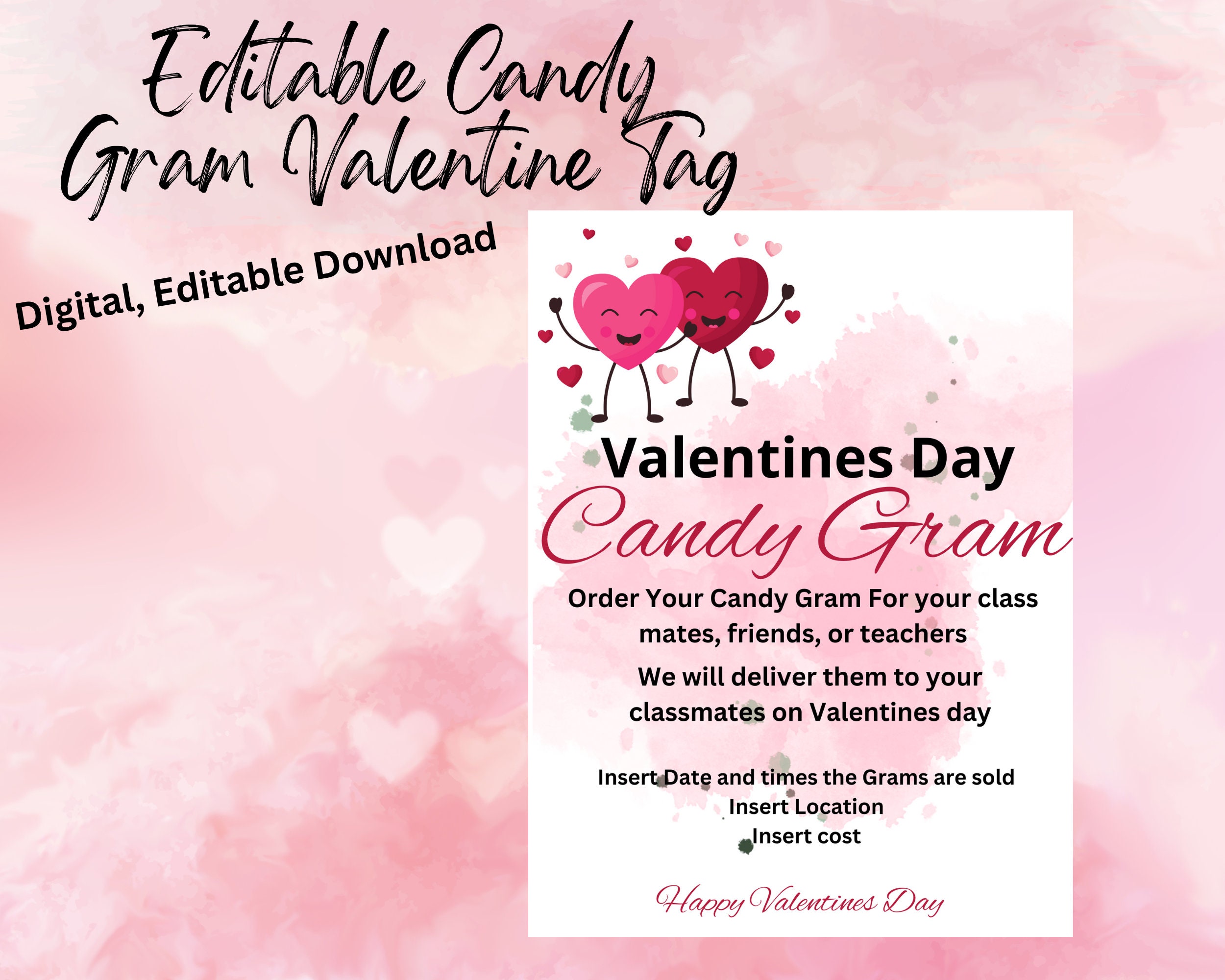 EDITABLE Candy Gram Valentine's Day Tag Template Valentine's Day Gift ...