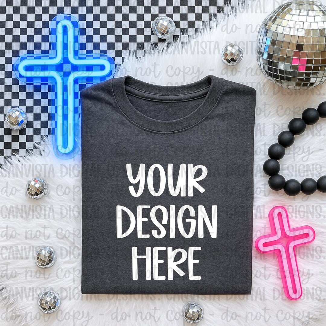 Charcoal Shirt Neon Cross Mockup - Digital Design - Mock PNG File ...