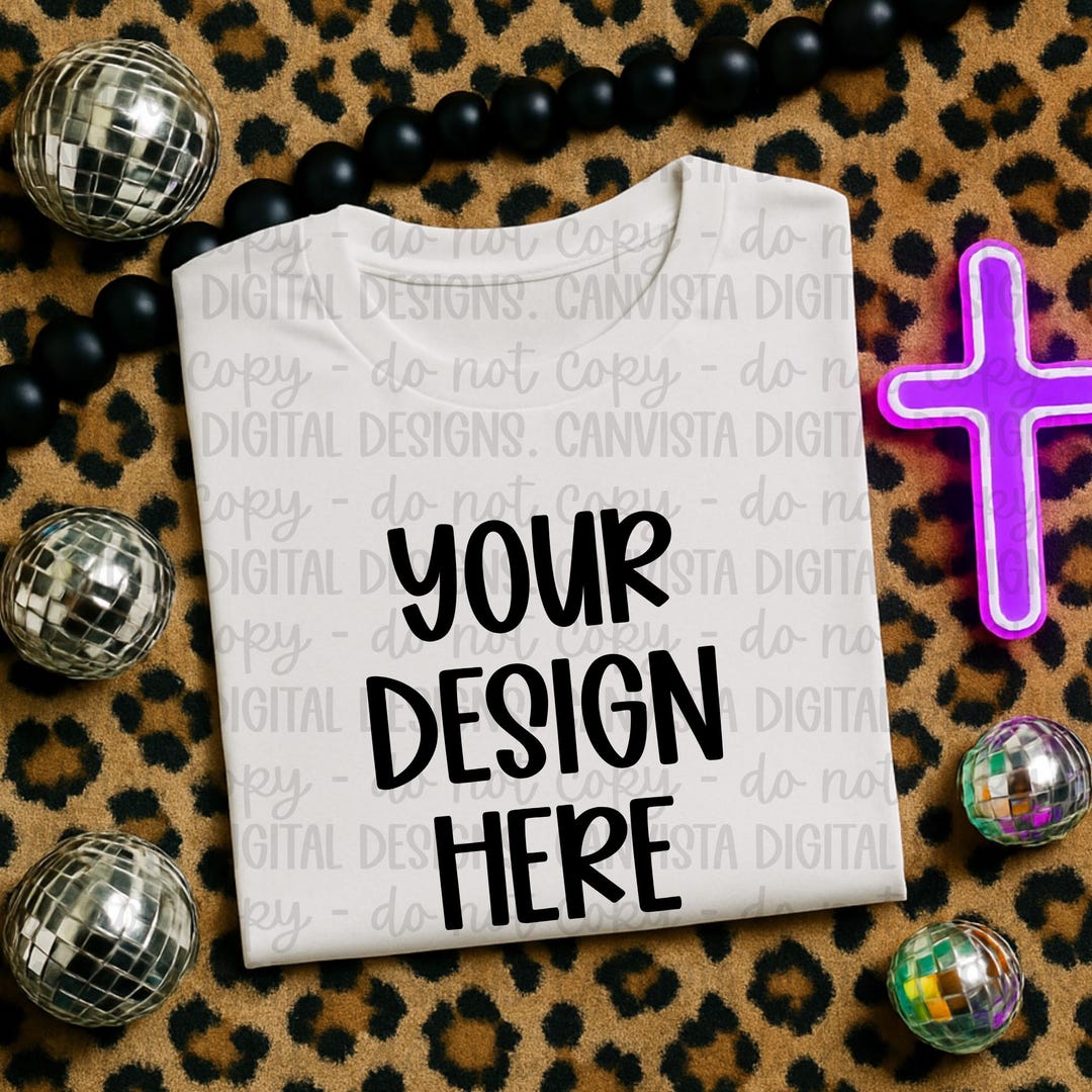 White Shirt Neon Cross Mockup - Digital Design - Mock PNG File - Flat ...