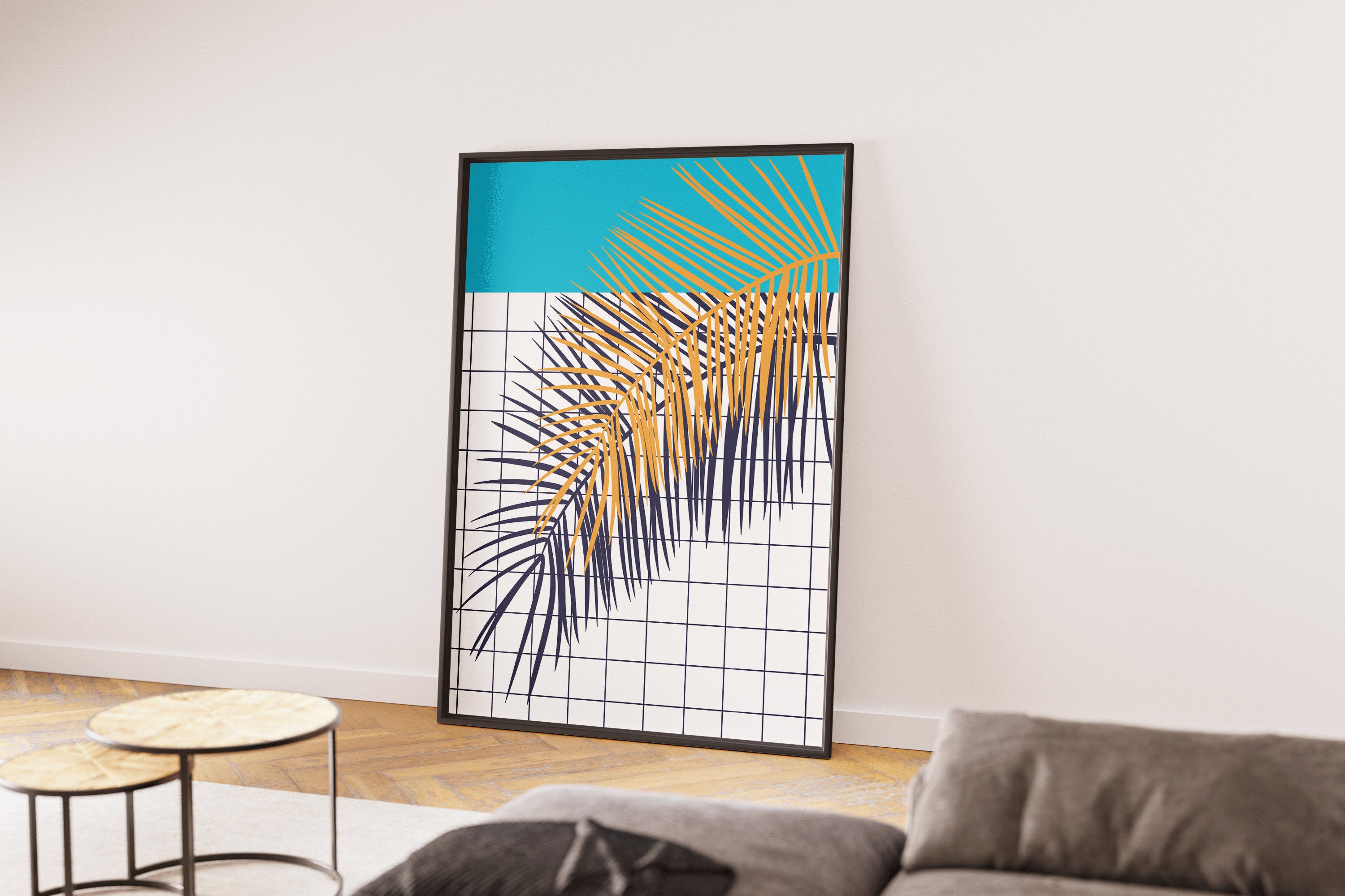 Botanical Retro Abstract Poster of Palm Tree Near Pool Instant Download ...