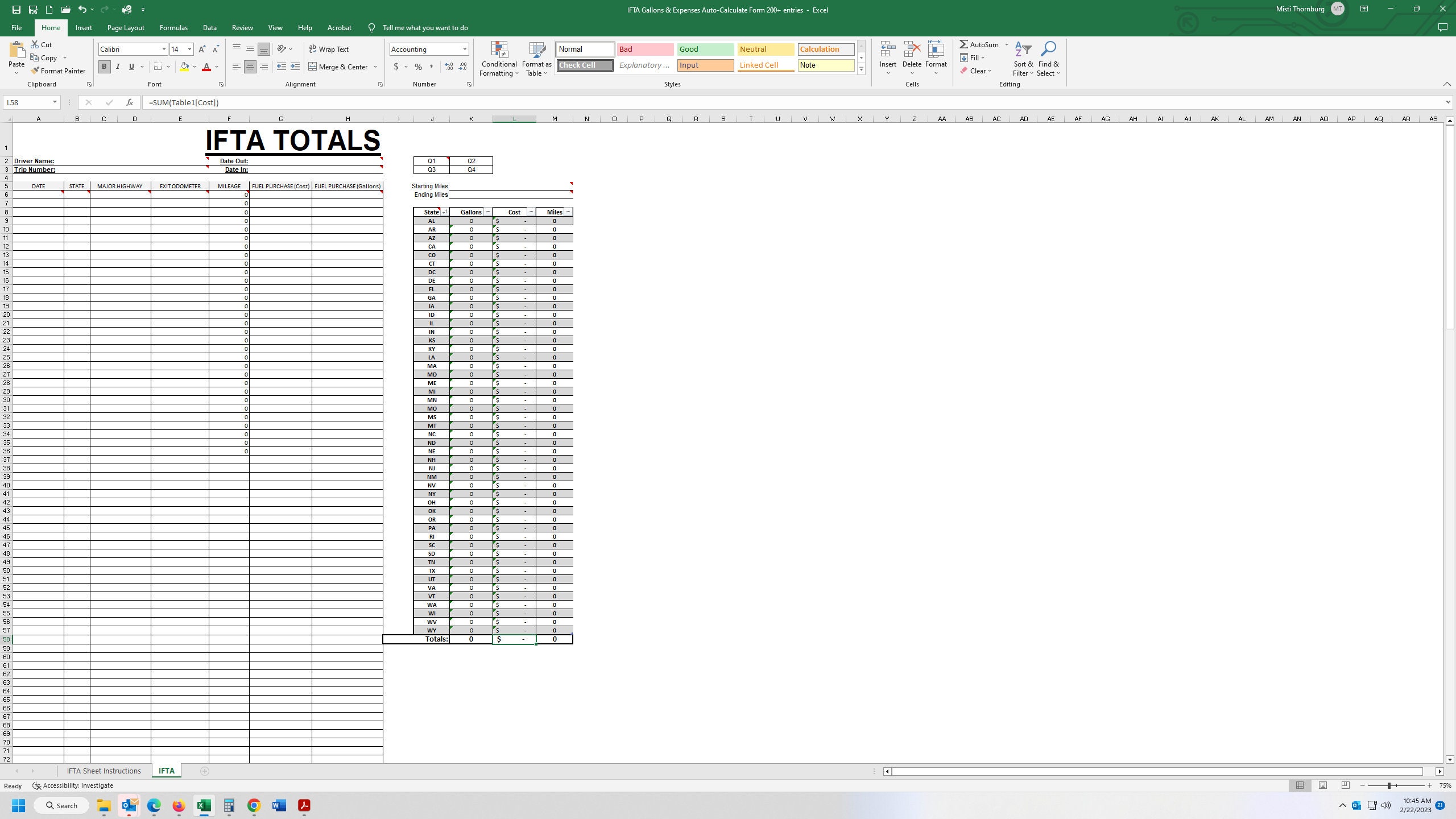 IFTA Calculator for Miles, Gallons, & Fuel Cost per State - Etsy