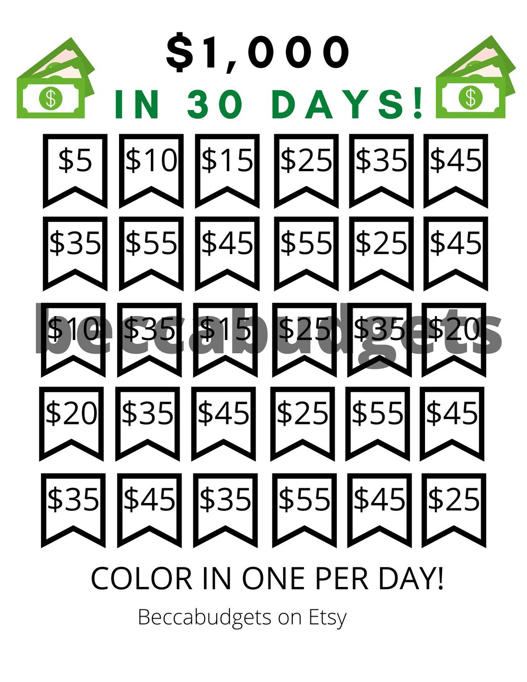Money Saving Challenge Printable | Save 1,000 in 30 Days! | Savings ...