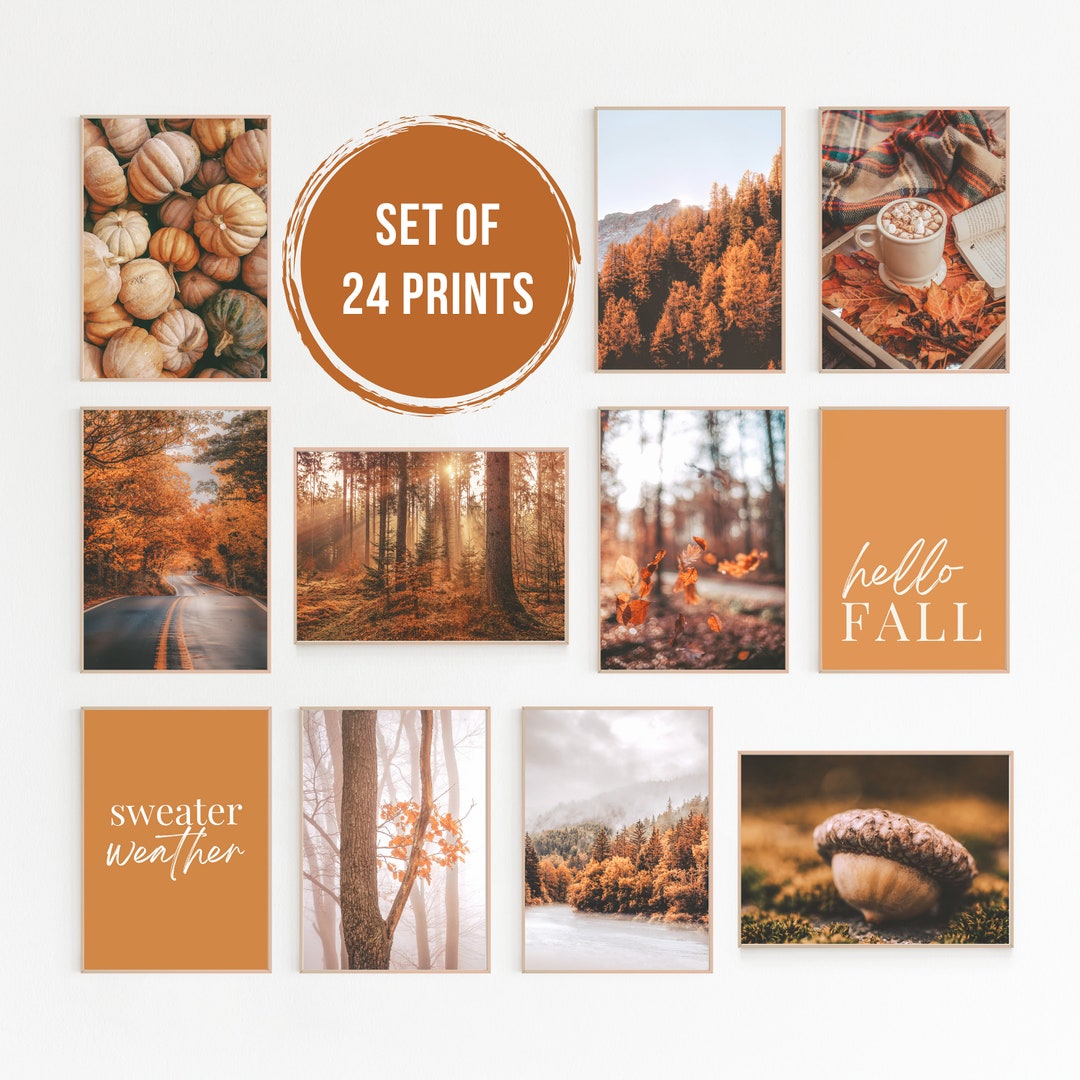 24 Fall Art Print Bundle, Rustic Fall Art Prints, Pumpkin Prints, Hello ...