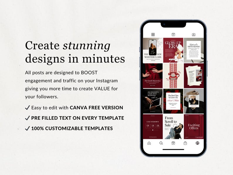 100 Instagram Templates Burgundy, Social Media Agency Kit, IG Carousel ...