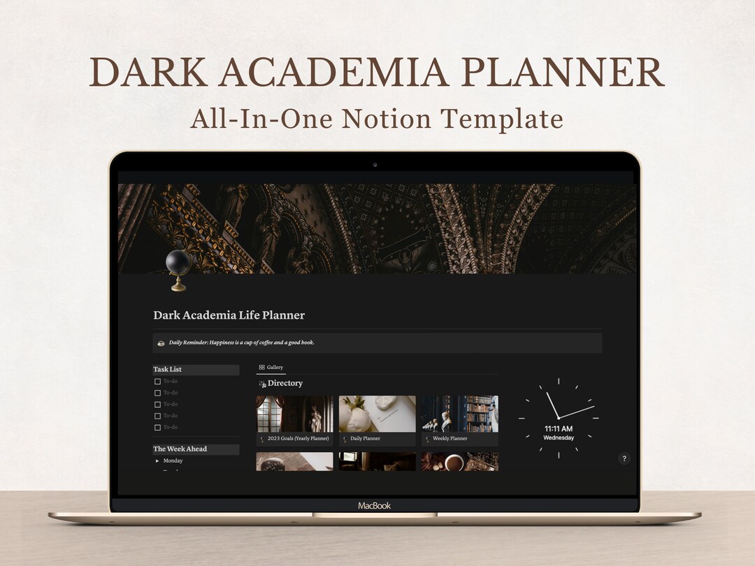 Dark Academia Notion Planner, All in One Notion Template, Personal ...