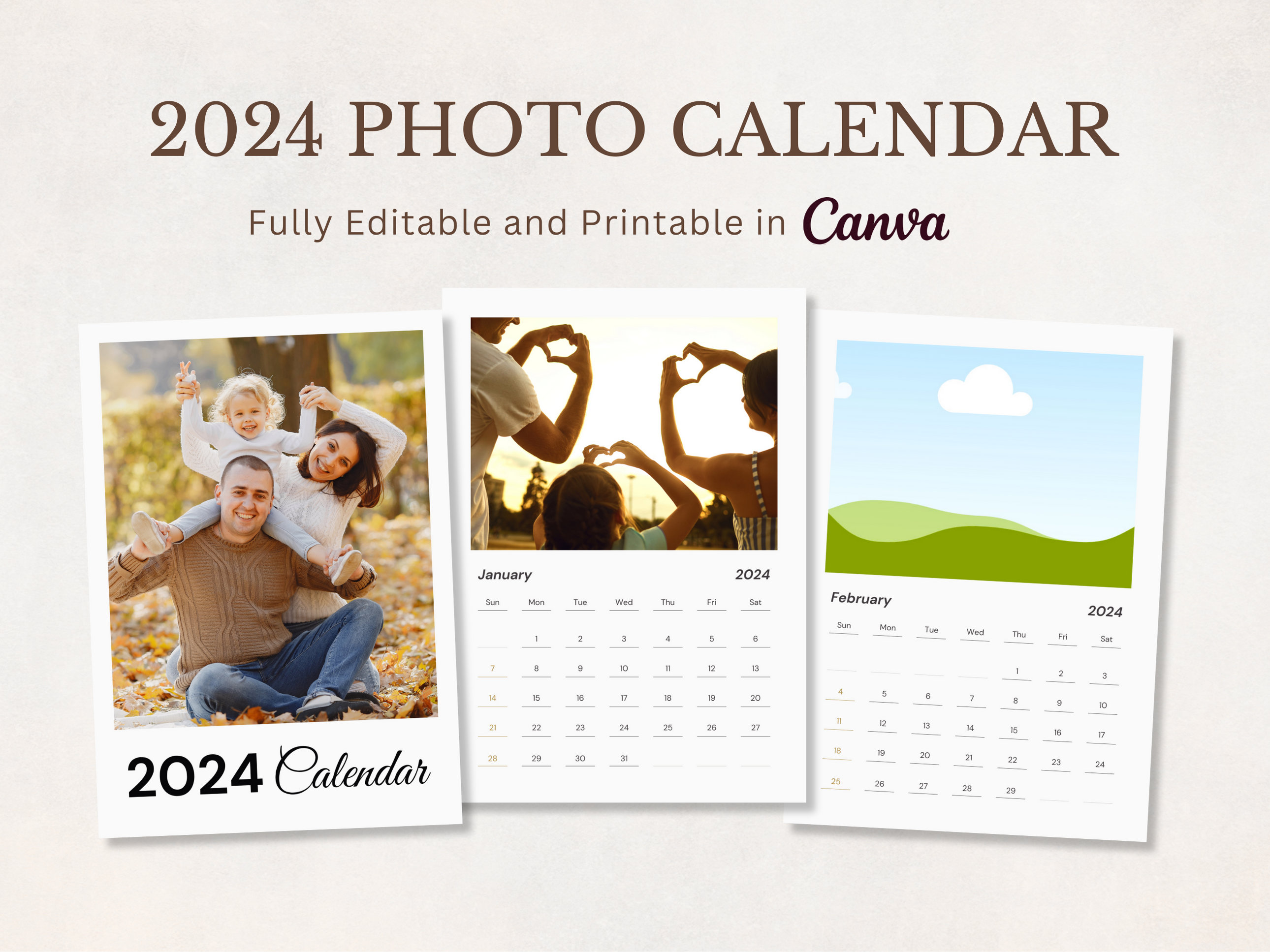 2024 Photo Calendar Canva Template Customizable Wall Calendar ...