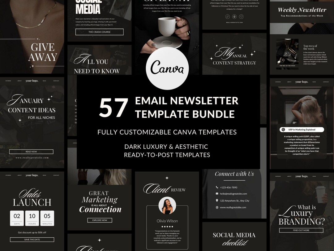 Dark Aesthetic Email Marketing Template Canva, Luxury Email Template ...