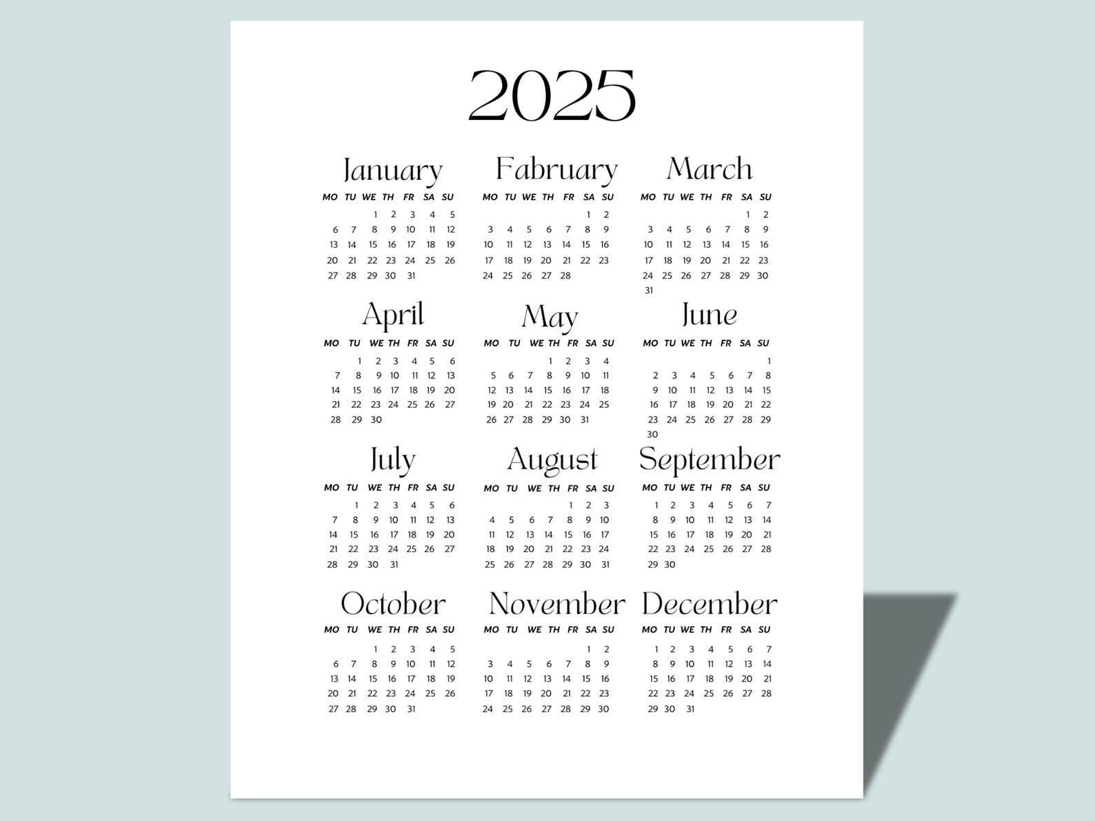 Downloadable Calendar 2025 Printable New Year at a Glance, 2025 ...