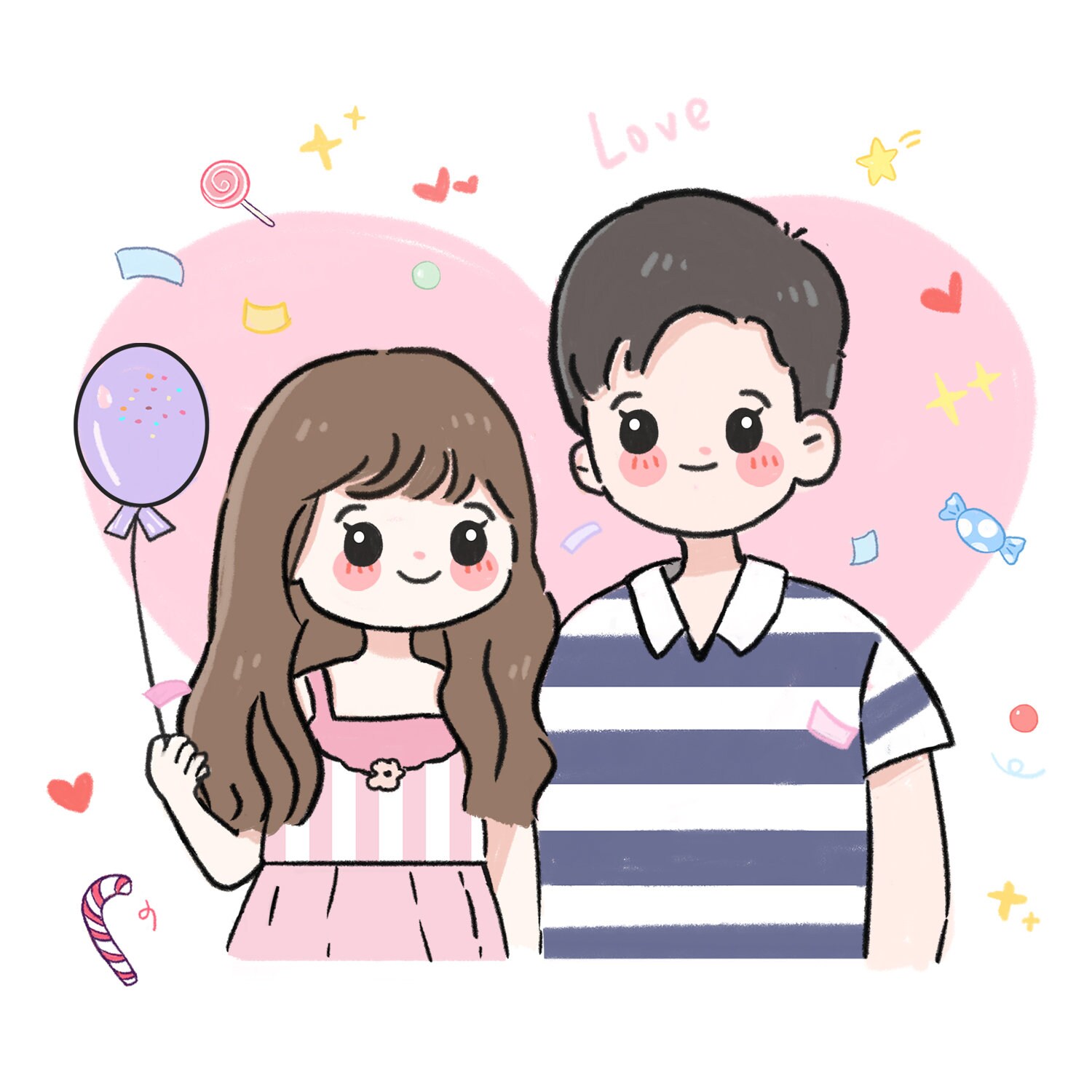 Custom Couple Portrait, Cute Chibi Cartoon Anime Caricature, Family ...