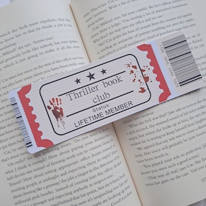 Thriller Book Lover Club Bookmark - Bookmark Ticket | Gift for Bookworm ...