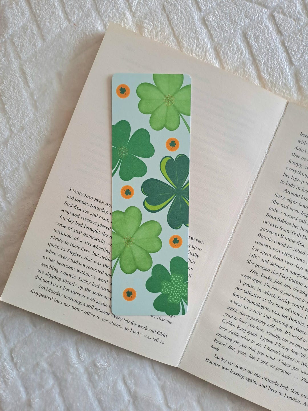 Large Four Leaf Clovers Print Bookmark for St Patricks Day - Gift for ...