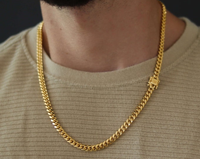 Men's 6mm Cuban Link Chain, 14K Gold Over 925 Solid Silver Men's Chain ...