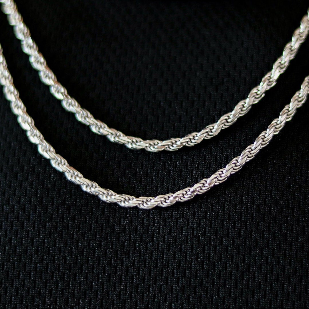 4mm Silver Rope Chain, 925 Silver Layering Necklace, Thin Chain ...