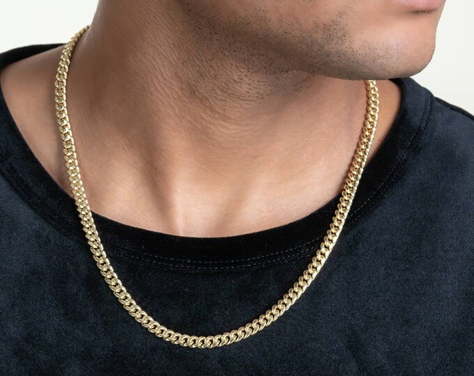 Men's Cuban Link Chain, 10k Hollow Yellow Gold, 3mm 6mm Real Yellow ...