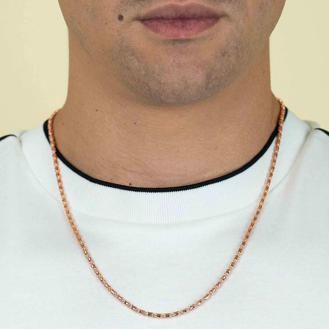 3mm Rose Gold Barrel Crystal Chain, 14k Rose Gold Bonded Men's Chain ...