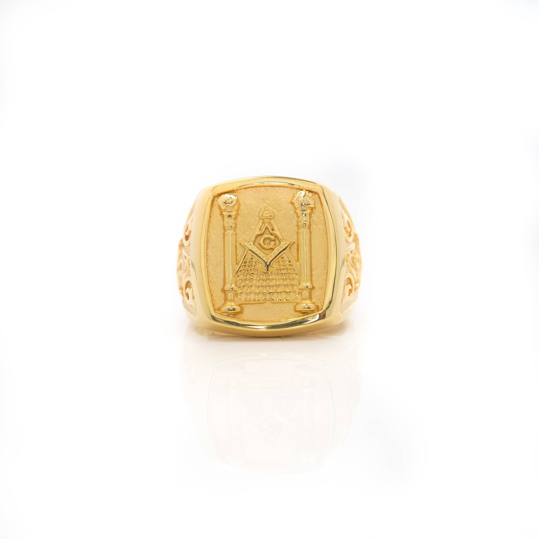 Mason Signet Ring, Real Gold Freemason Statement Signet Ring in Solid ...