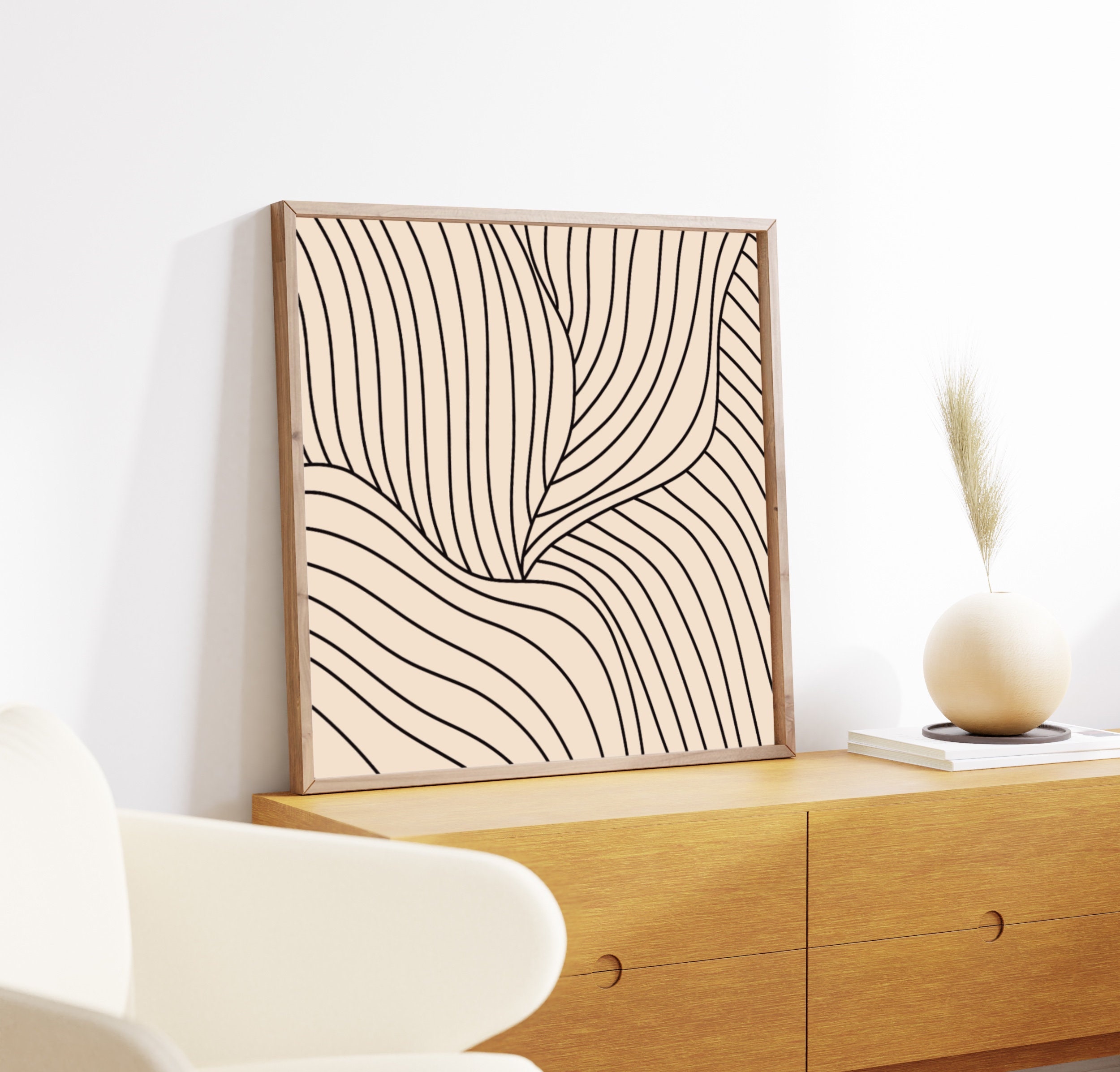 Square Wall Art, Abstract Shape Art Print, Beige Art Print, Large ...