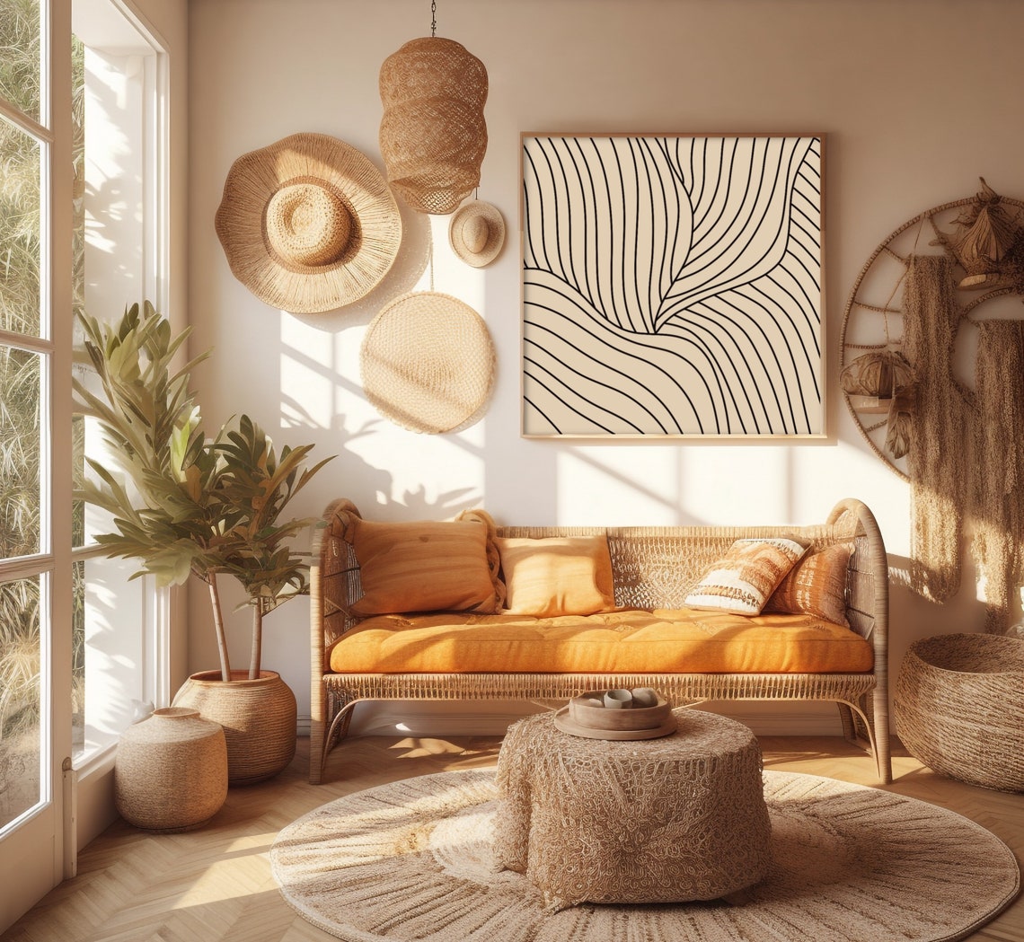 Square Wall Art, Abstract Shape Art Print, Beige Art Print, Large ...